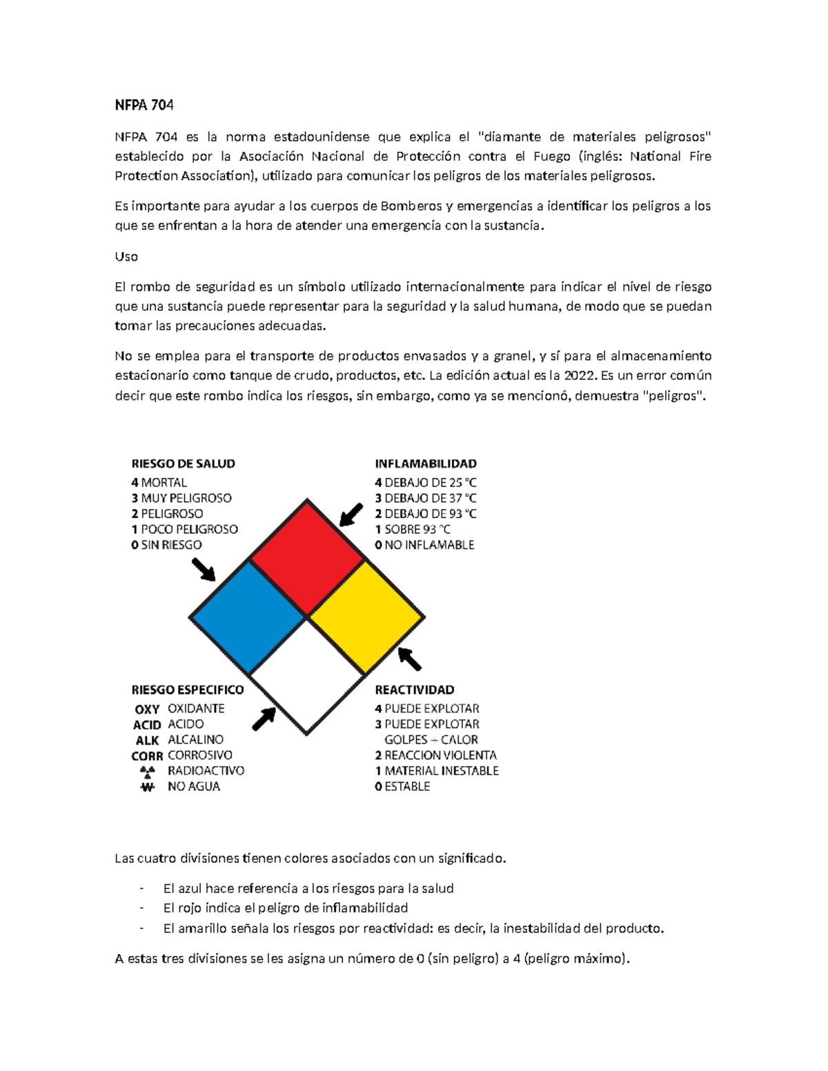 NFPA 704 - NFPA 704 - NFPA 704 NFPA 704 es la norma estadounidense que explica el "diamante de ...