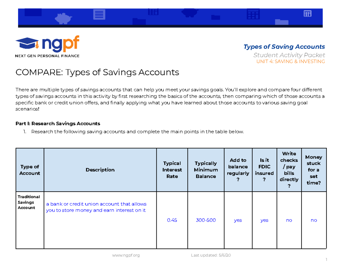 Copy of NGPF Types of Saving Accounts - Types of Saving Accounts ...