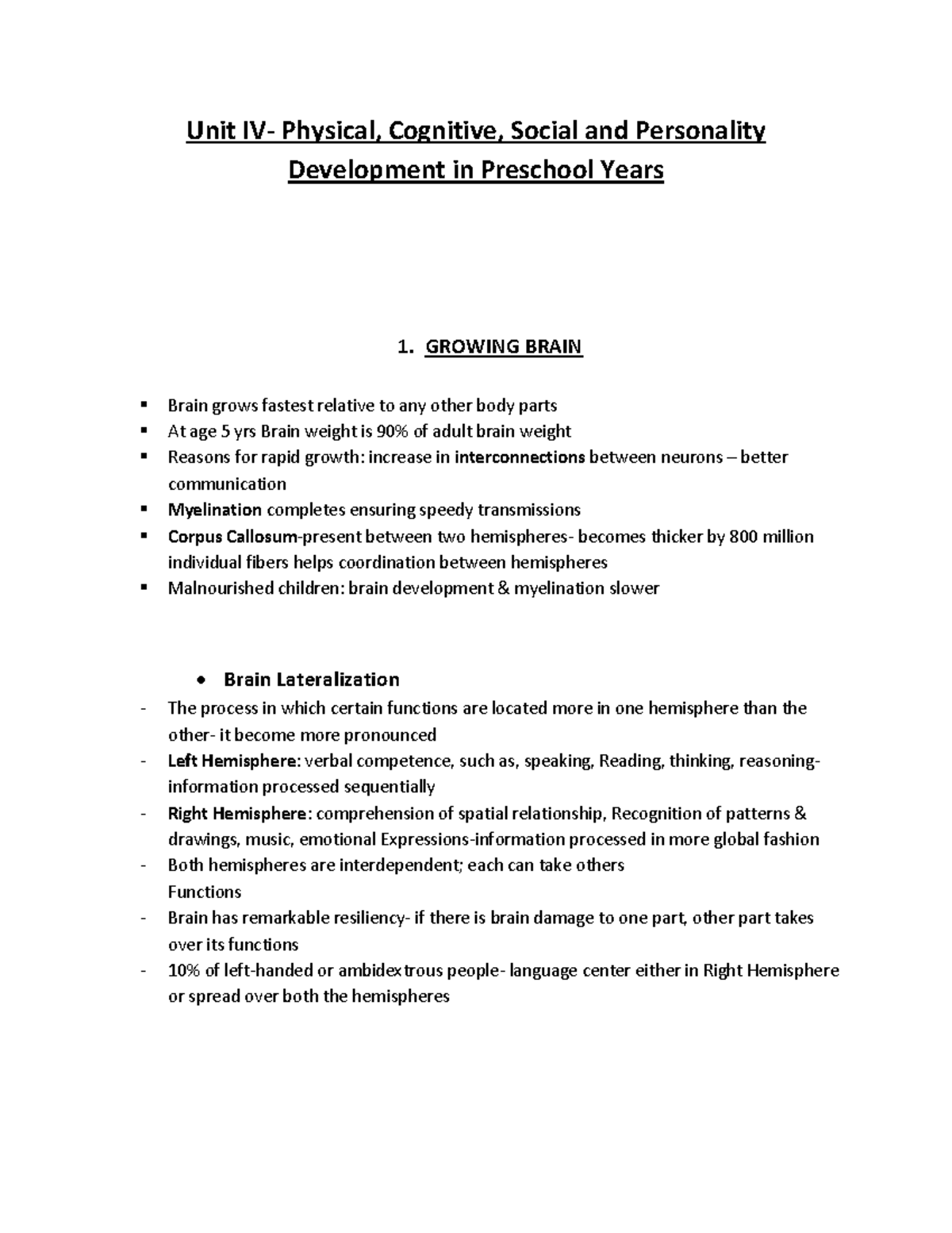 Physical, Cognitive, Social and Personality Development in Preschool ...