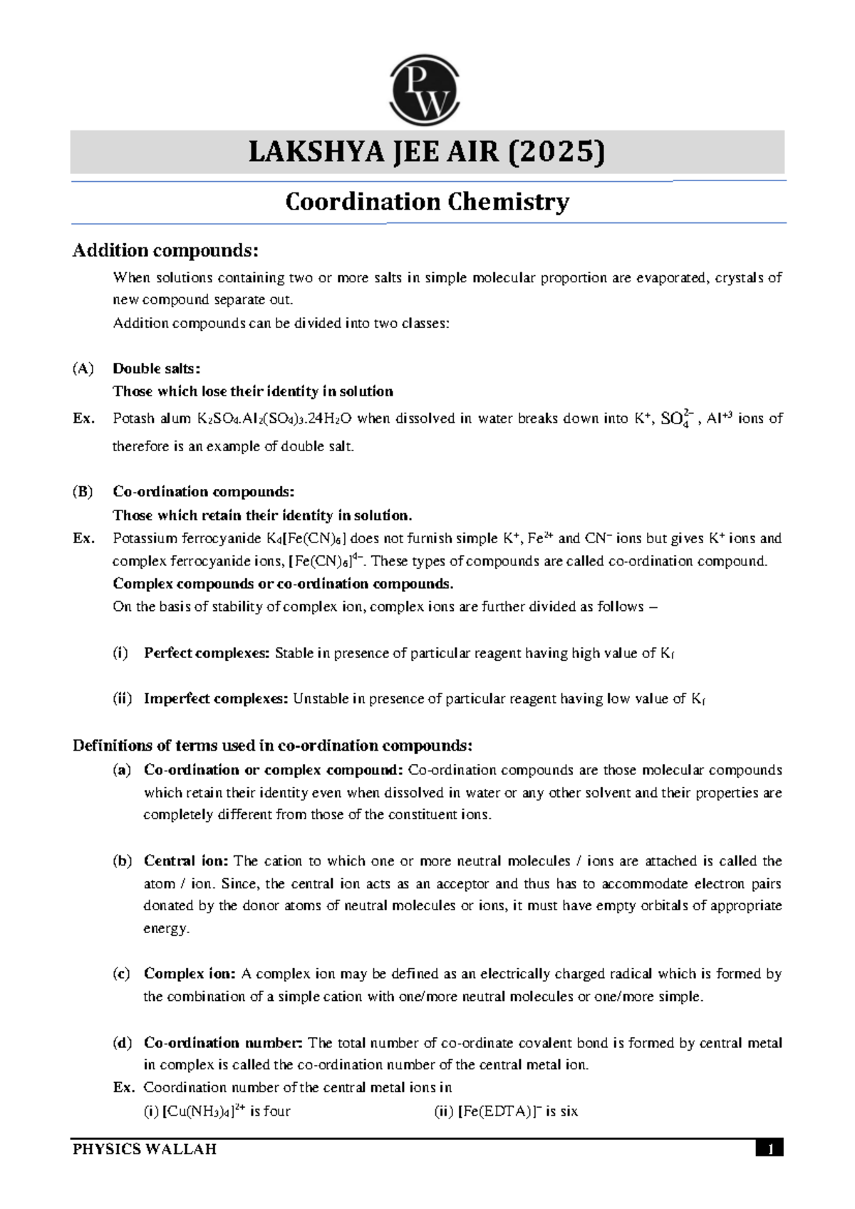 Coordination Chemistry Module Lakshya JEE AIR Recorded 2025 - LAKSHYA ...