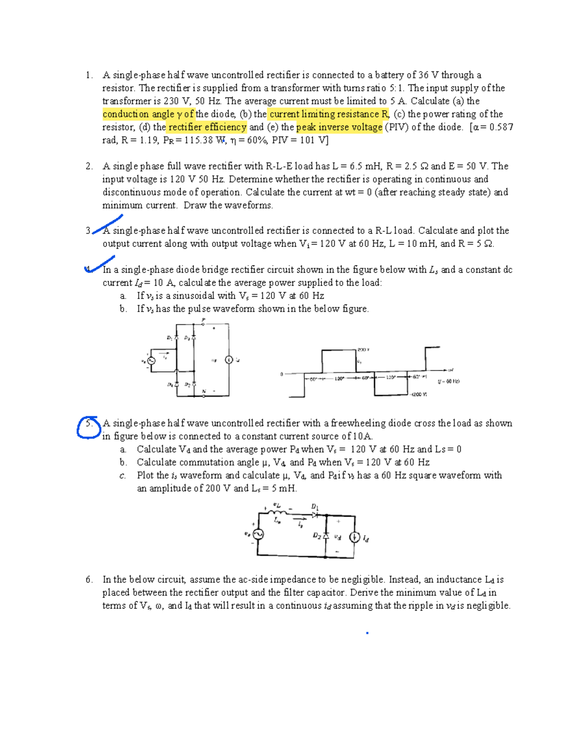 Tutorial-1 20232508 - Tutorial Problems - A single-phase half wave ...