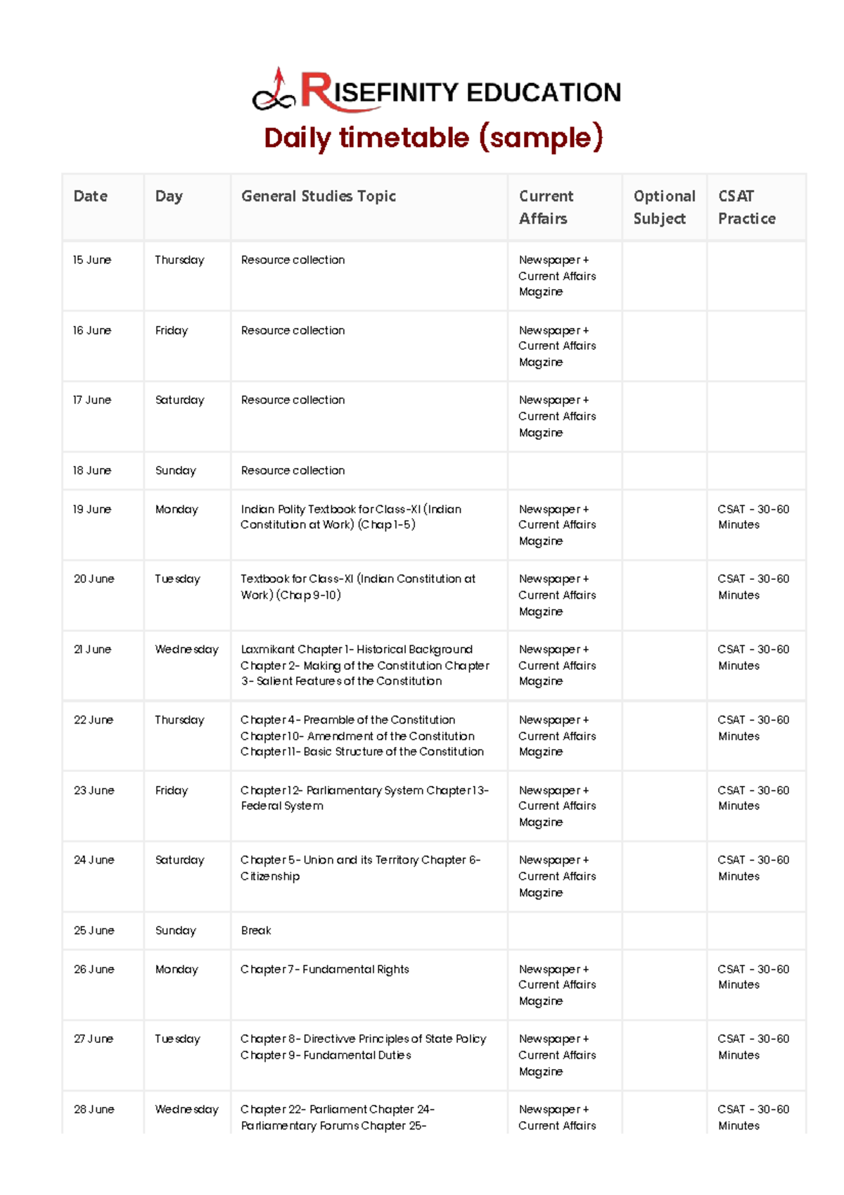 Daily timetable - notesssss - Daily timetable (sample) Date Day General ...