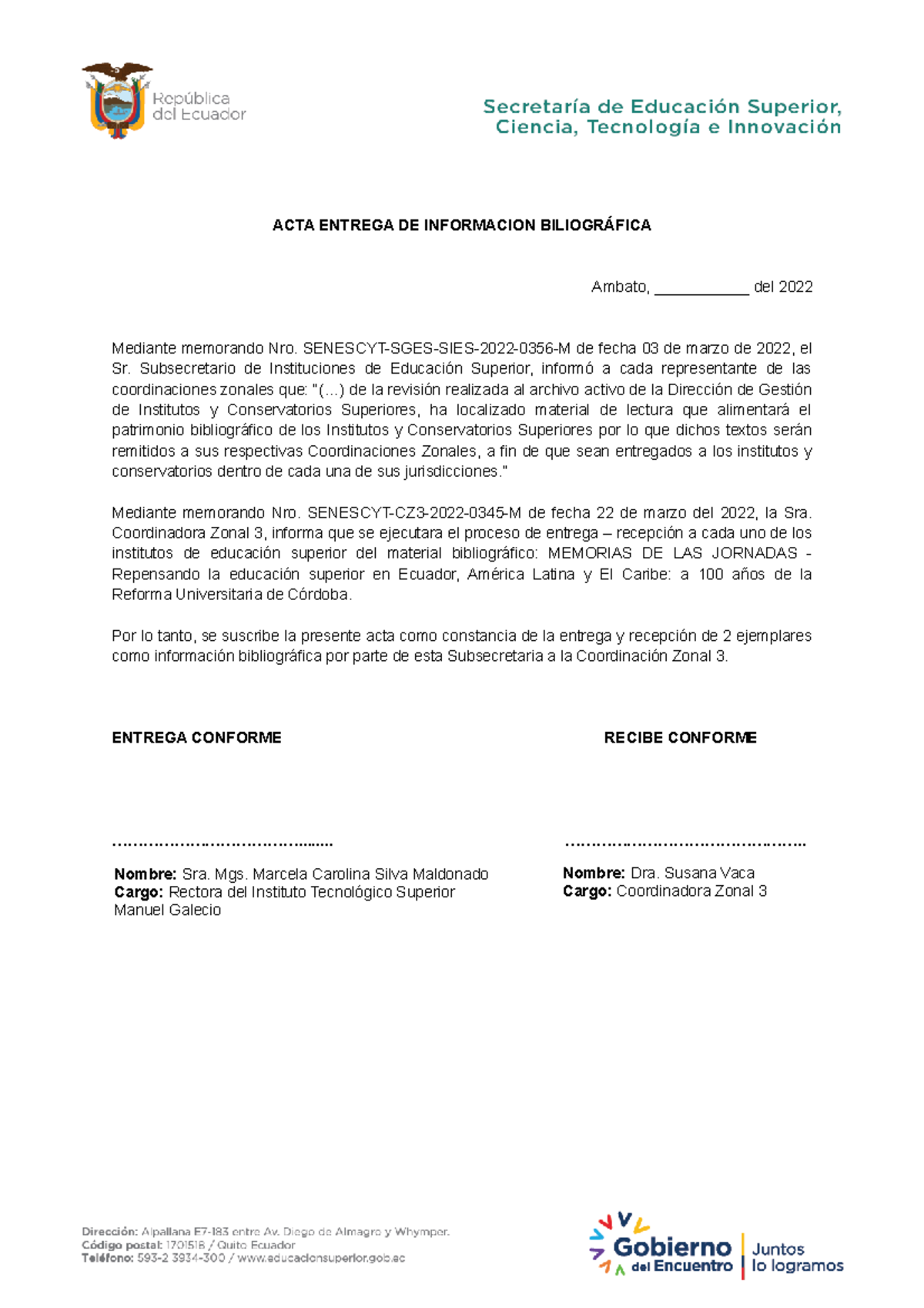 Marcela Silva - lola - ACTA ENTREGA DE INFORMACION BILIOGRÁFICA Ambato ...