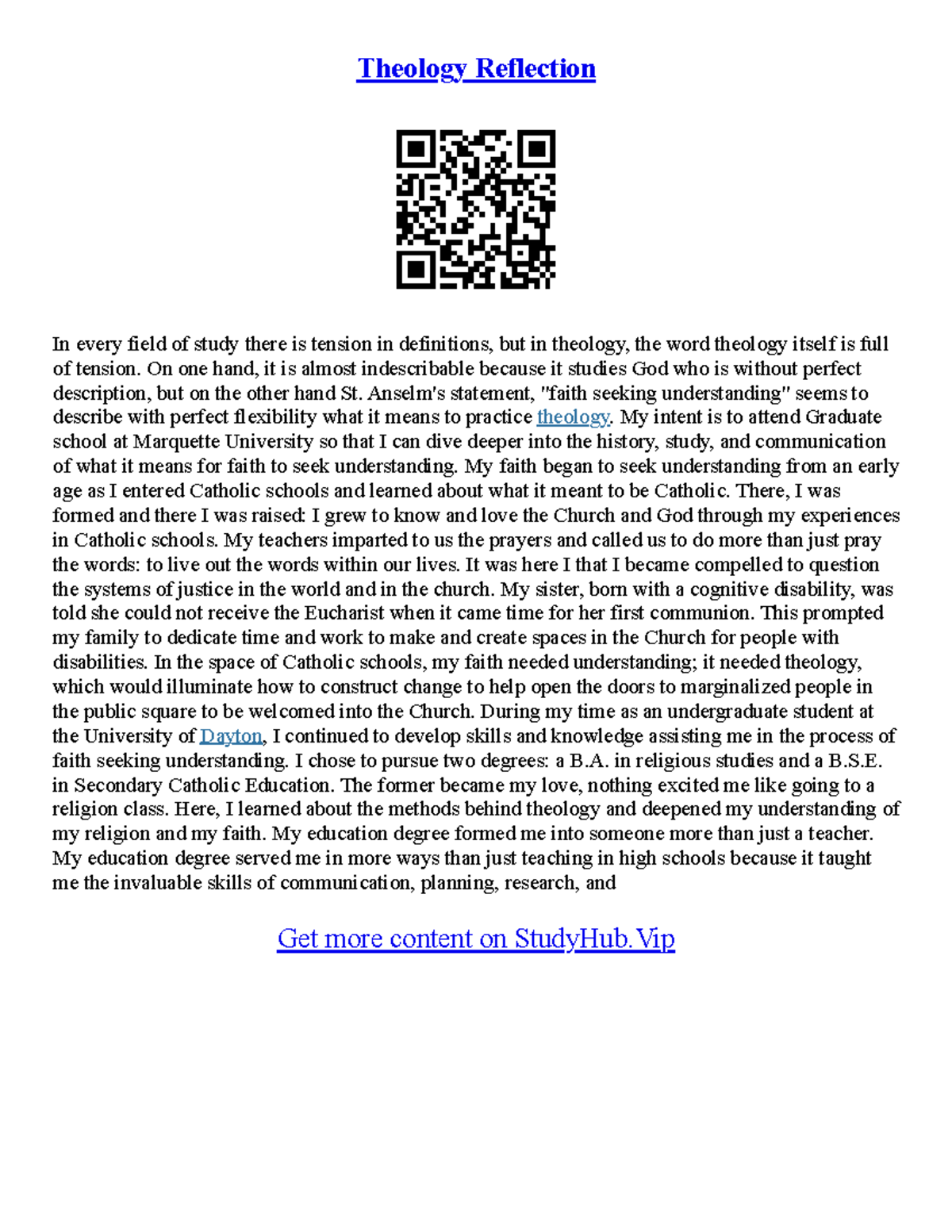 Theology Essay Theology Essay - Theology Reflection In every field of ...