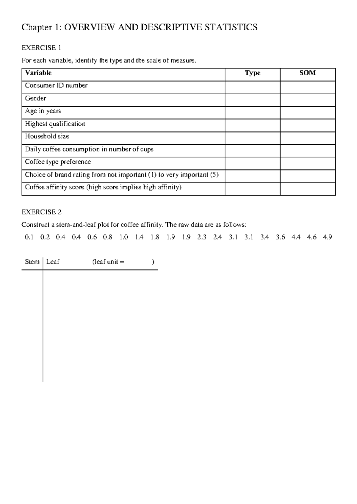 Chapter 1-4 Lecture Exercises - Chapter 1: OVERVIEW AND DESCRIPTIVE ...