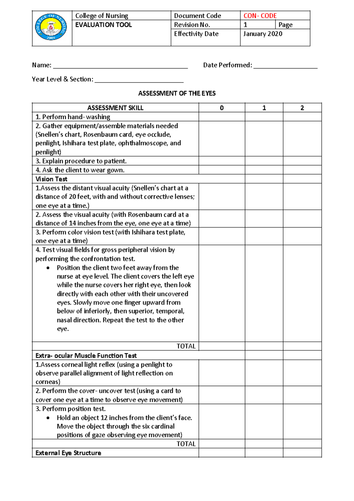 Eyes- assessment - College of Nursing Document Code CON- CODE ...