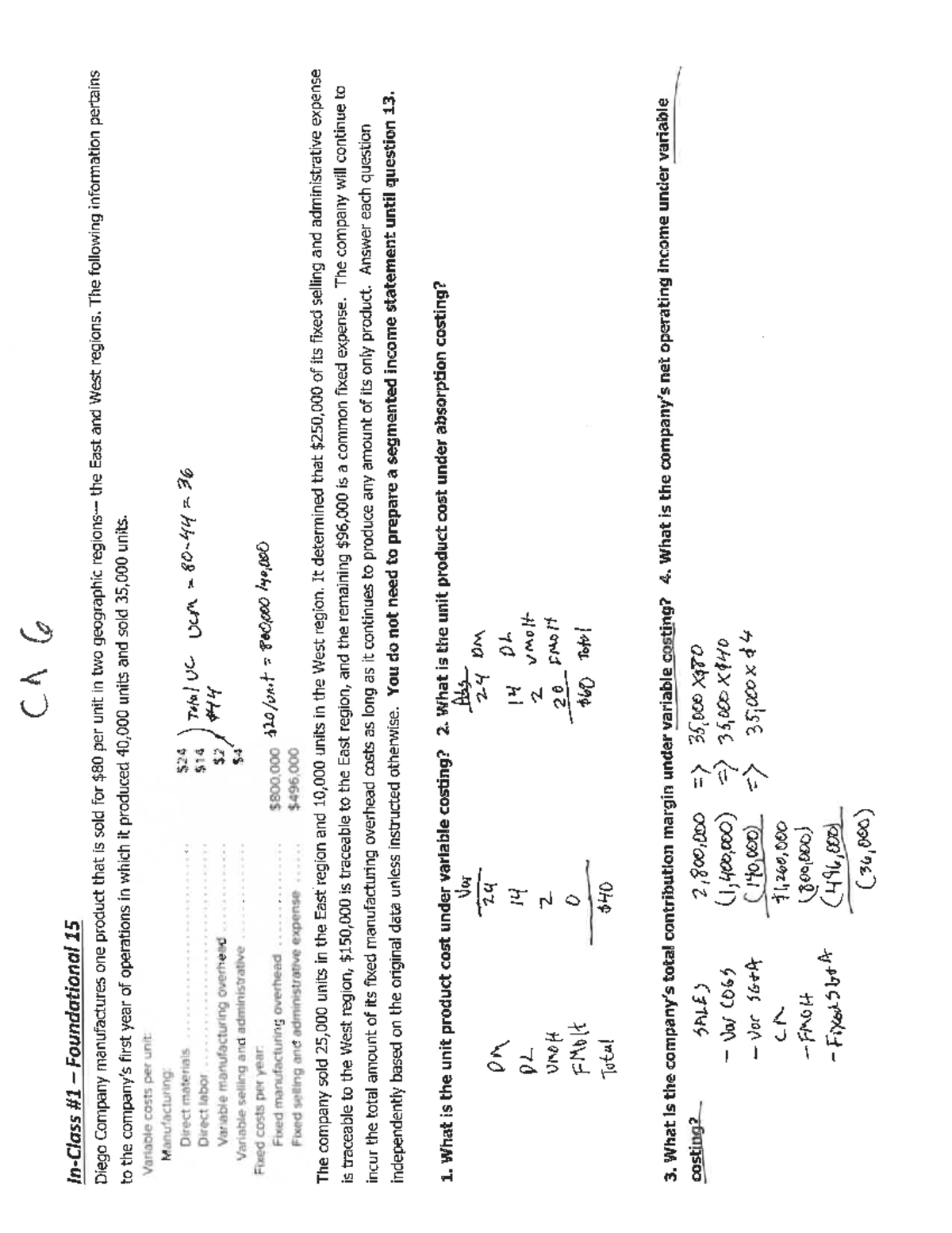 Ch6 In Class Prob Solutions - C1 6 Foundational 15 Diego Company manufactures one product that ...