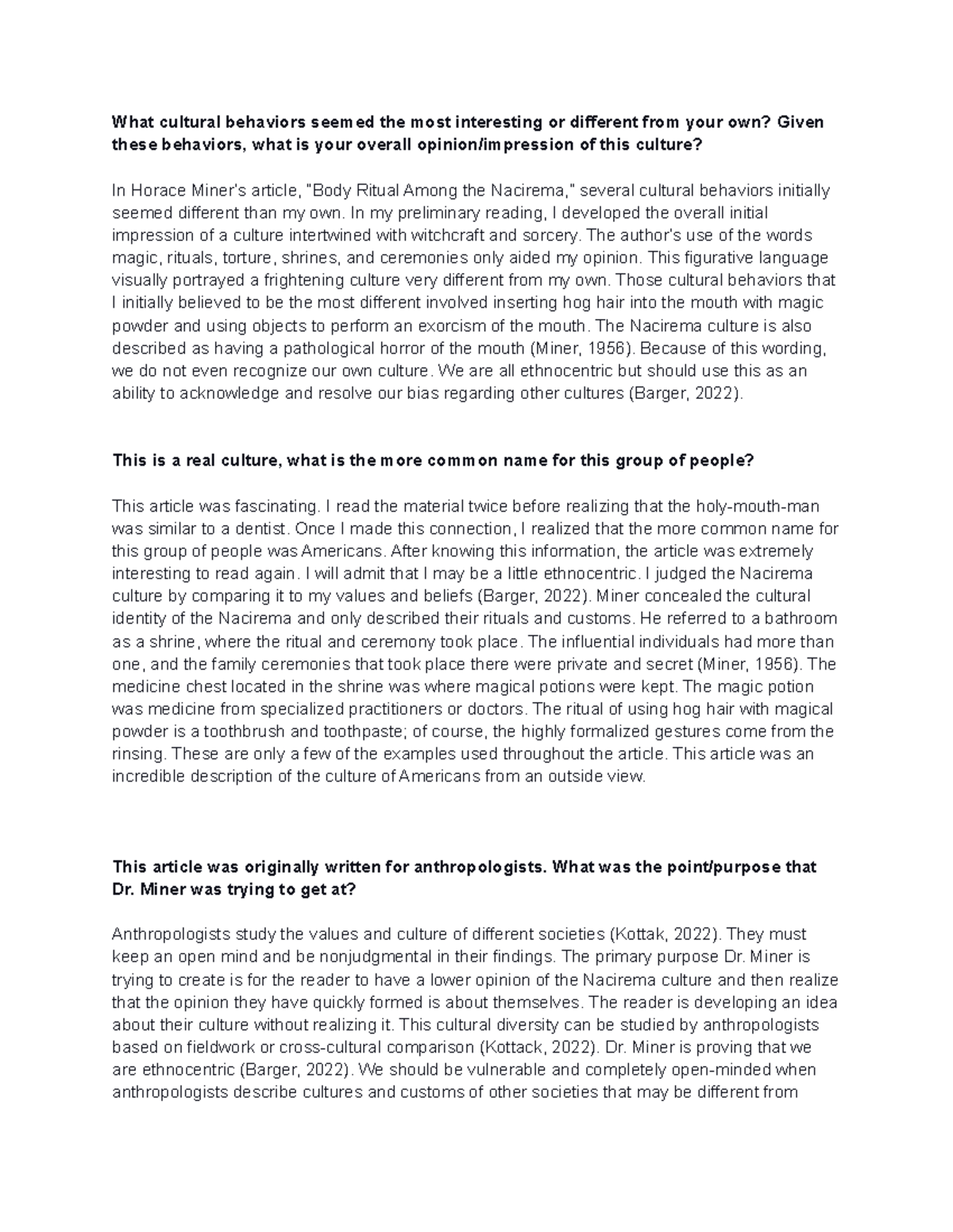 ANTH1102 Nacirema - What cultural behaviors seemed the most interesting ...