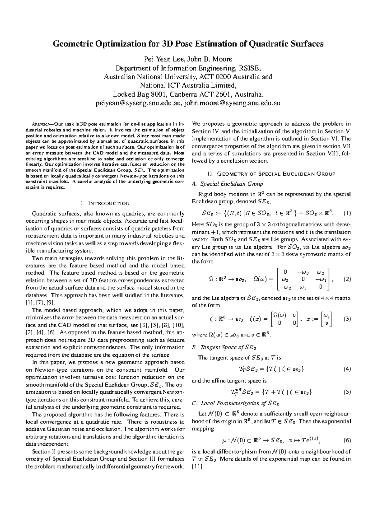 Geometric optimization for 3d pose estimation of quadratic surfaces ...