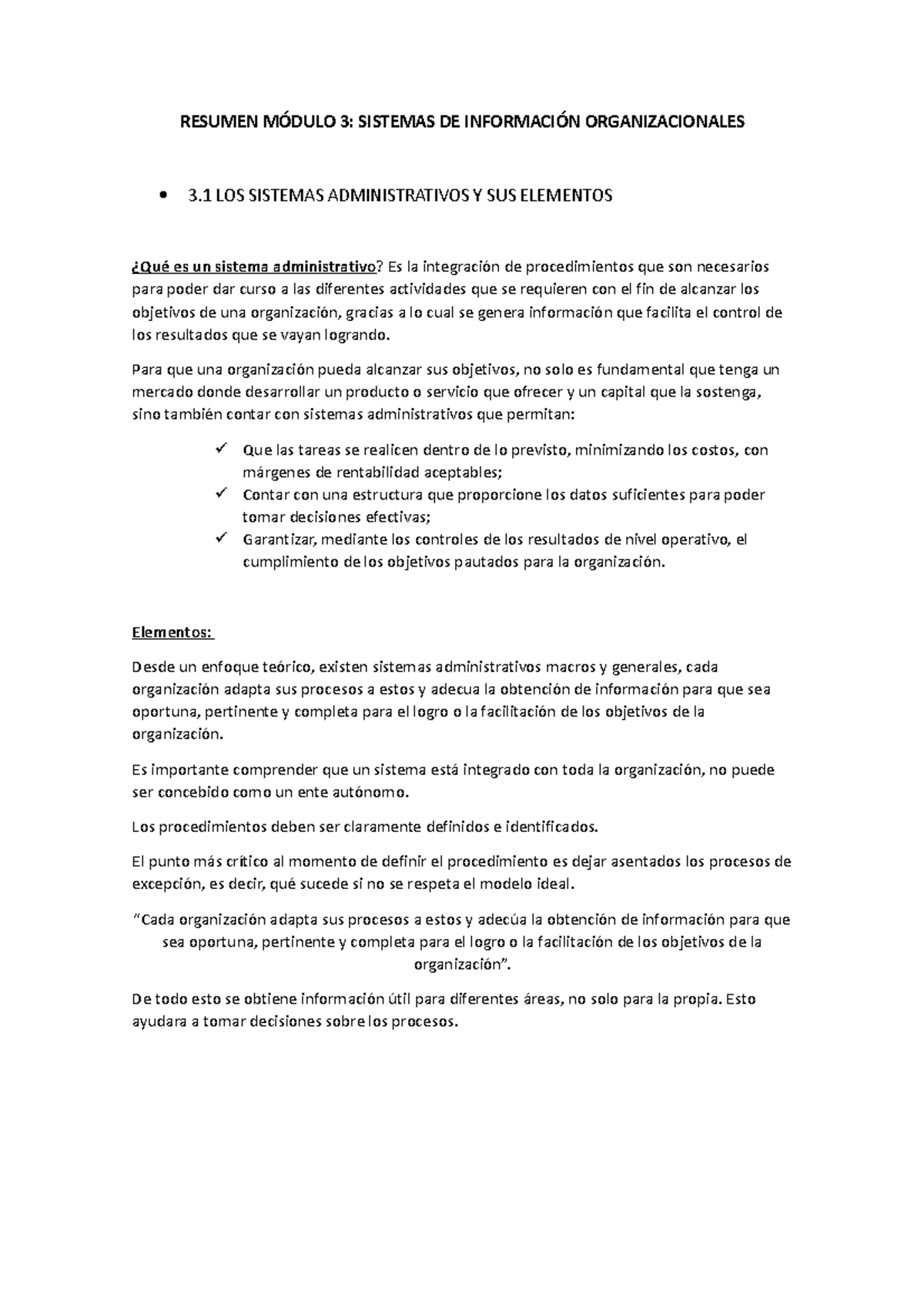 Resumen Módulo 3 - RESUMEN MÓDULO 3: SISTEMAS DE INFORMACIÓN ORGANIZACIONALES 3 LOS SISTEMAS ...