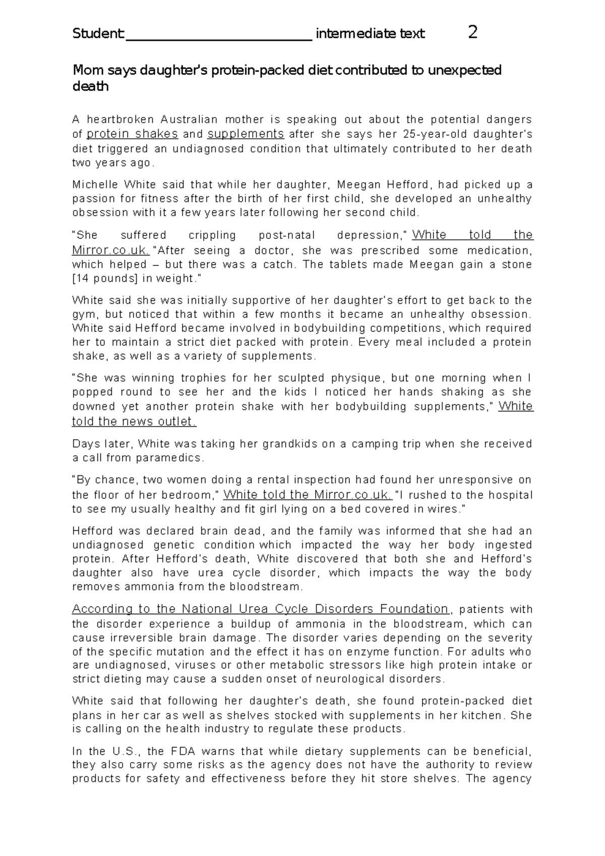 Daughter'a protein-packed - Michelle White said that while her daughter ...