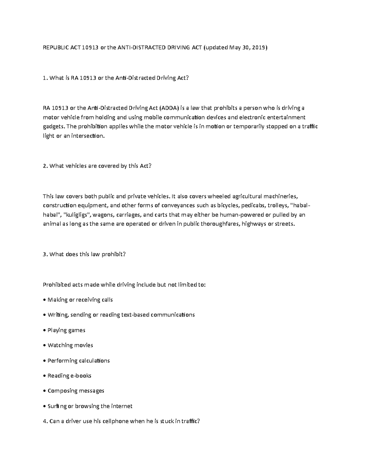 RA 10913 - Reference - REPUBLIC ACT 10913 or the ANTI-DISTRACTED ...