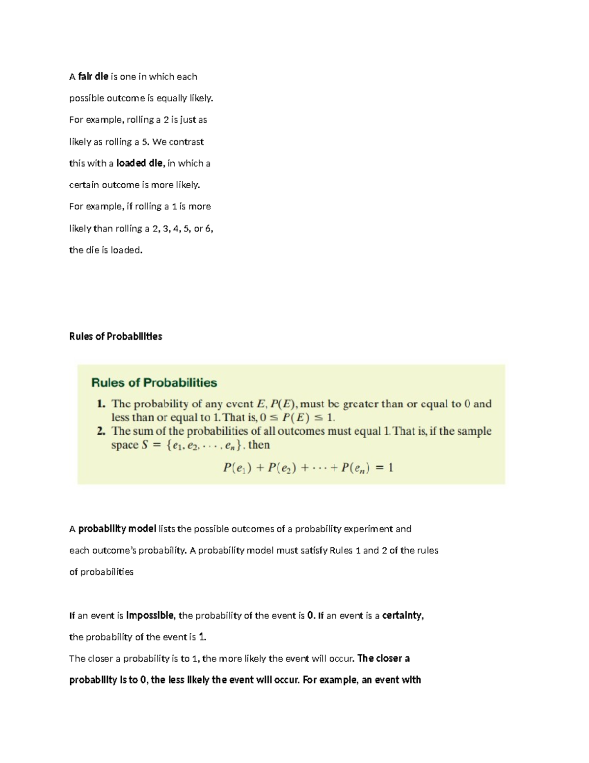Cpter 1 terms from stats book pt2 - A fair die is one in which each possible outcome is equally ...