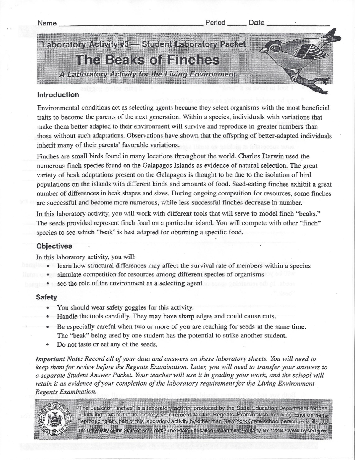 beaks of finches state lab - Studocu