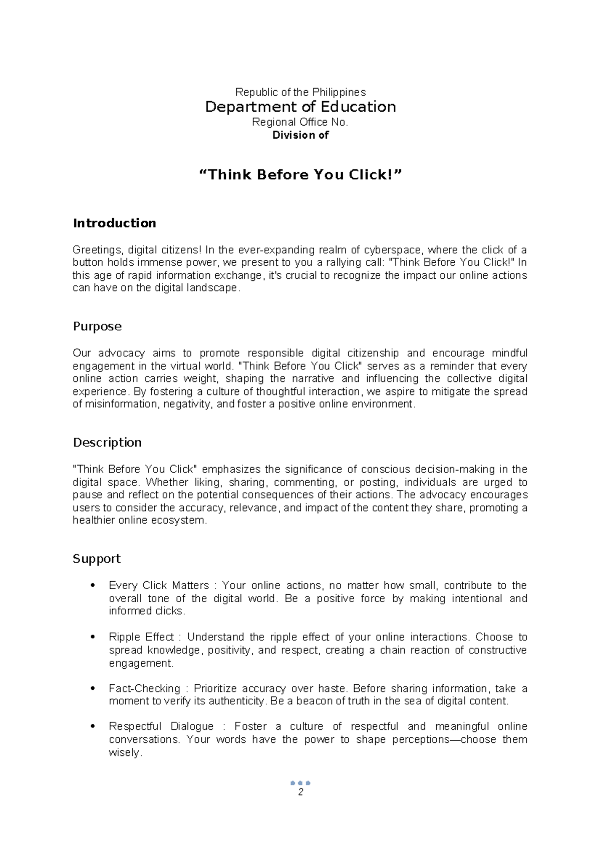Concept Paper Template - Republic of the Philippines Department of ...