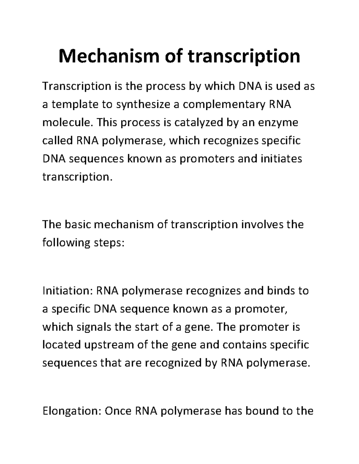 Mechanism of transcription part 1 - Mechanism of transcription ...
