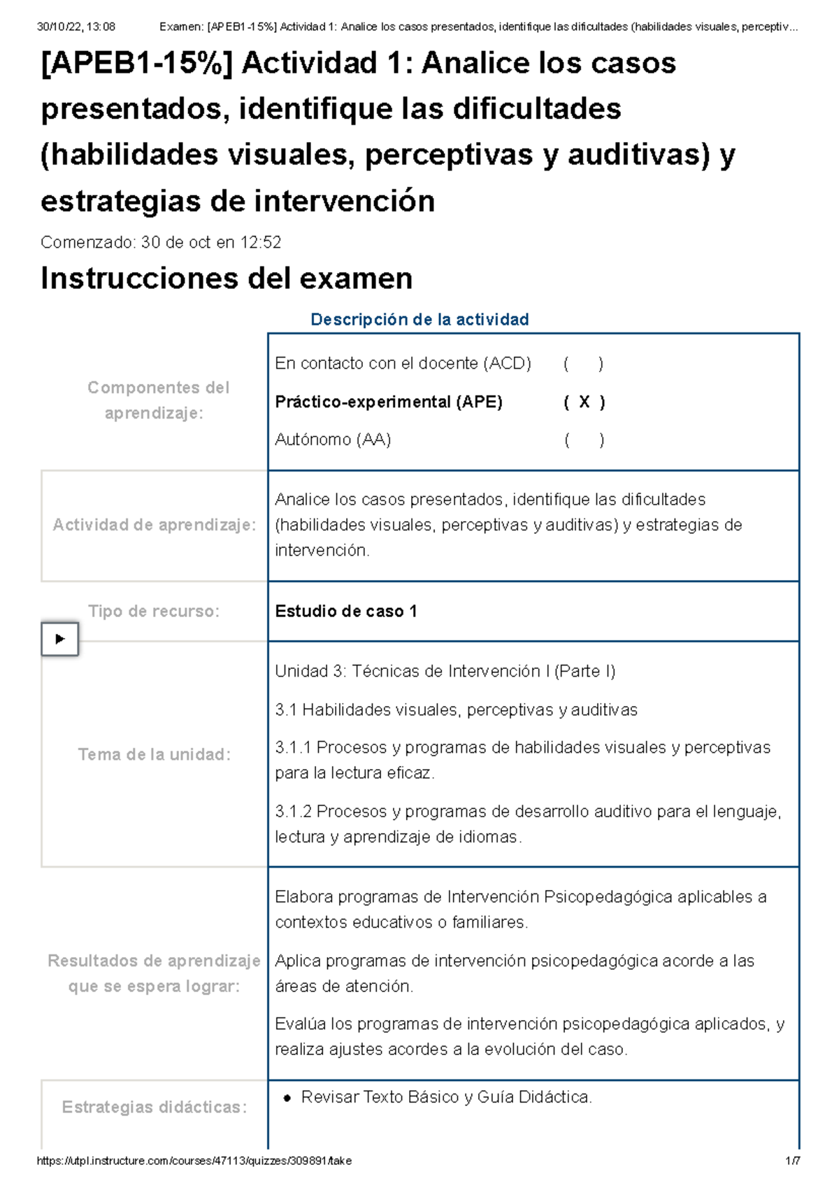 Examen [APEB 1-15%] Actividad 1 Analice los casos presentados, identifique las dificultades ...
