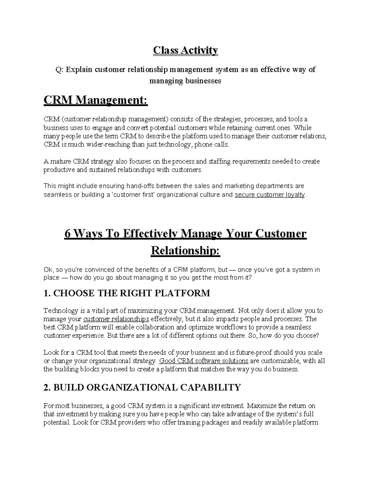 Class Activity 1 (Business Technology) - Class Activity Q: Explain ...