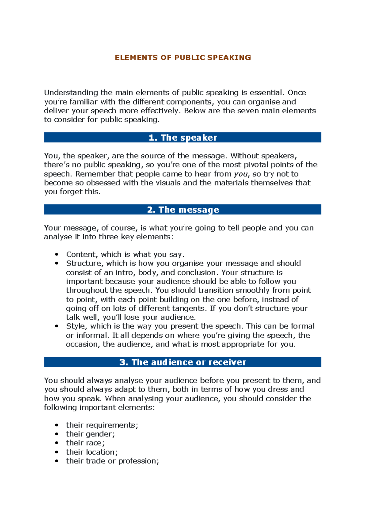 MANAGERIAL ECONOMICS - ELEMENTS OF PUBLIC SPEAKING Understanding the ...