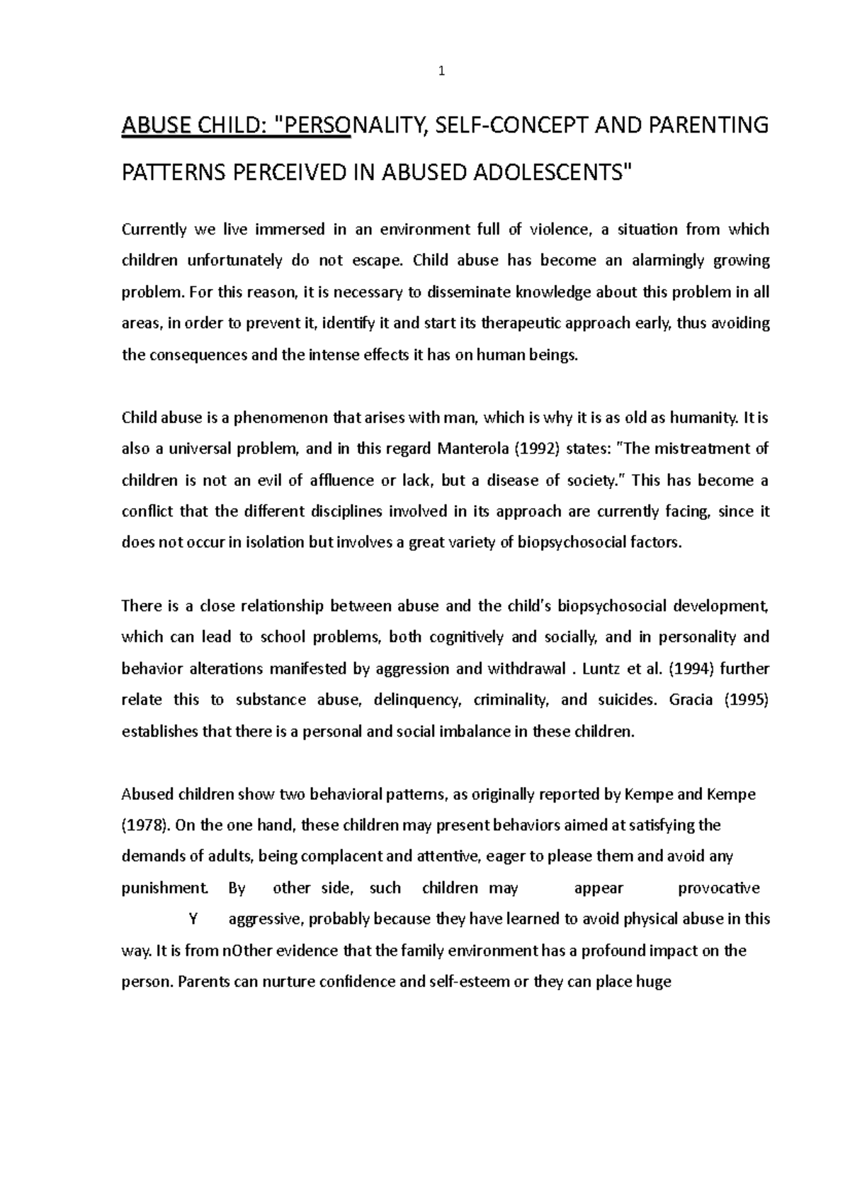 Abuse Child Personality SELF Concept AND Parenting Patterns Perceived ...