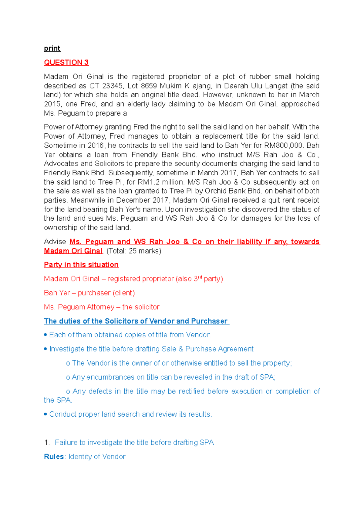 Print 1 - In law, conveyancing is the transfer of legal title of real ...