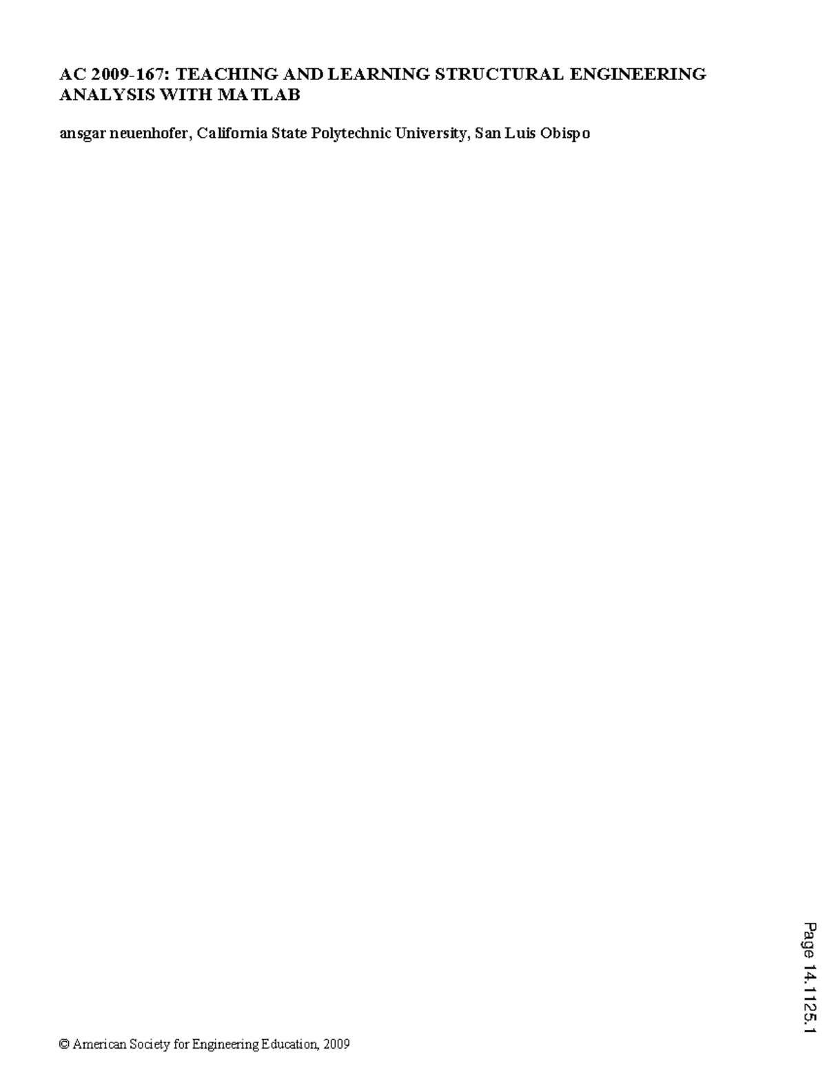 Teaching and learning structural engineering analysis with matlab - AC 2009-167: TEACHING AND ...