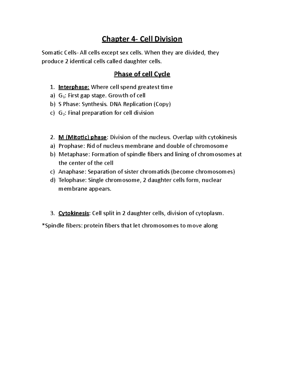 Chapter 4 Cell Division - Chapter 4- Cell Division Somatic Cells- All ...