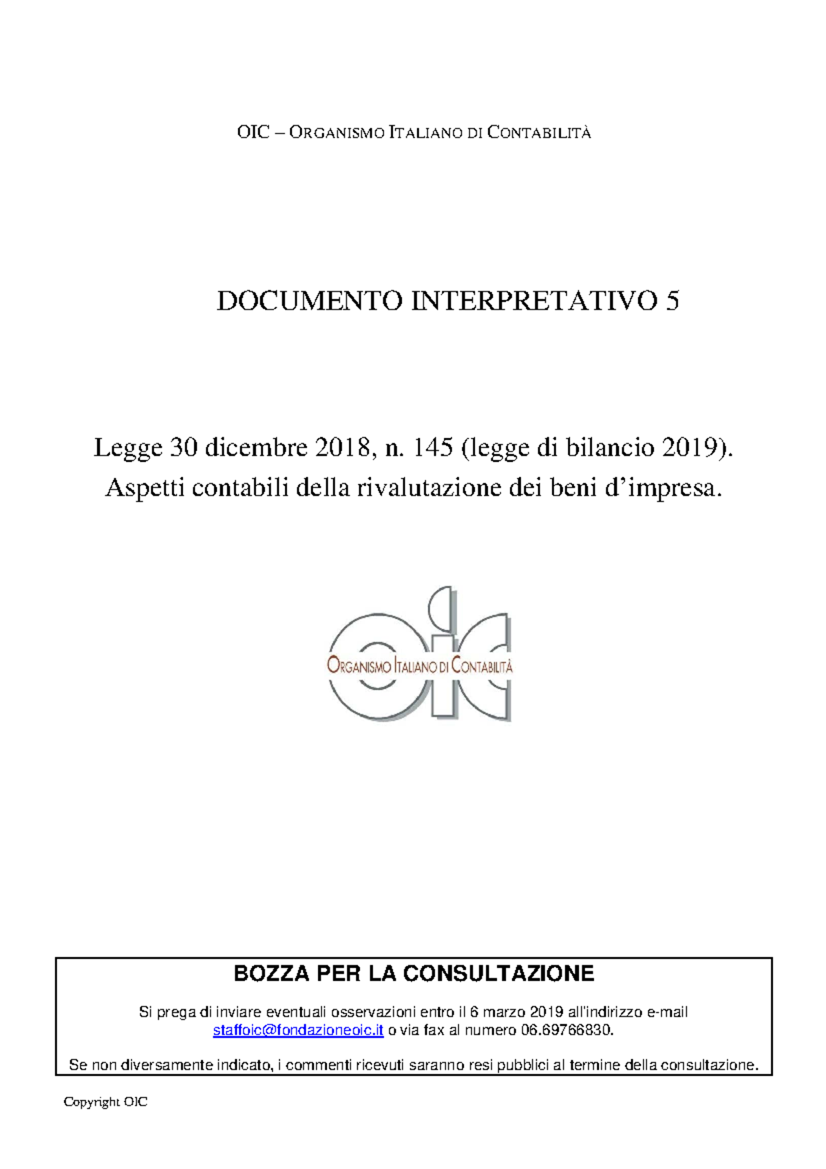 2019 02 Bozza Interpretativo 5 - OIC – ORGANISMO ITALIANO DI ...