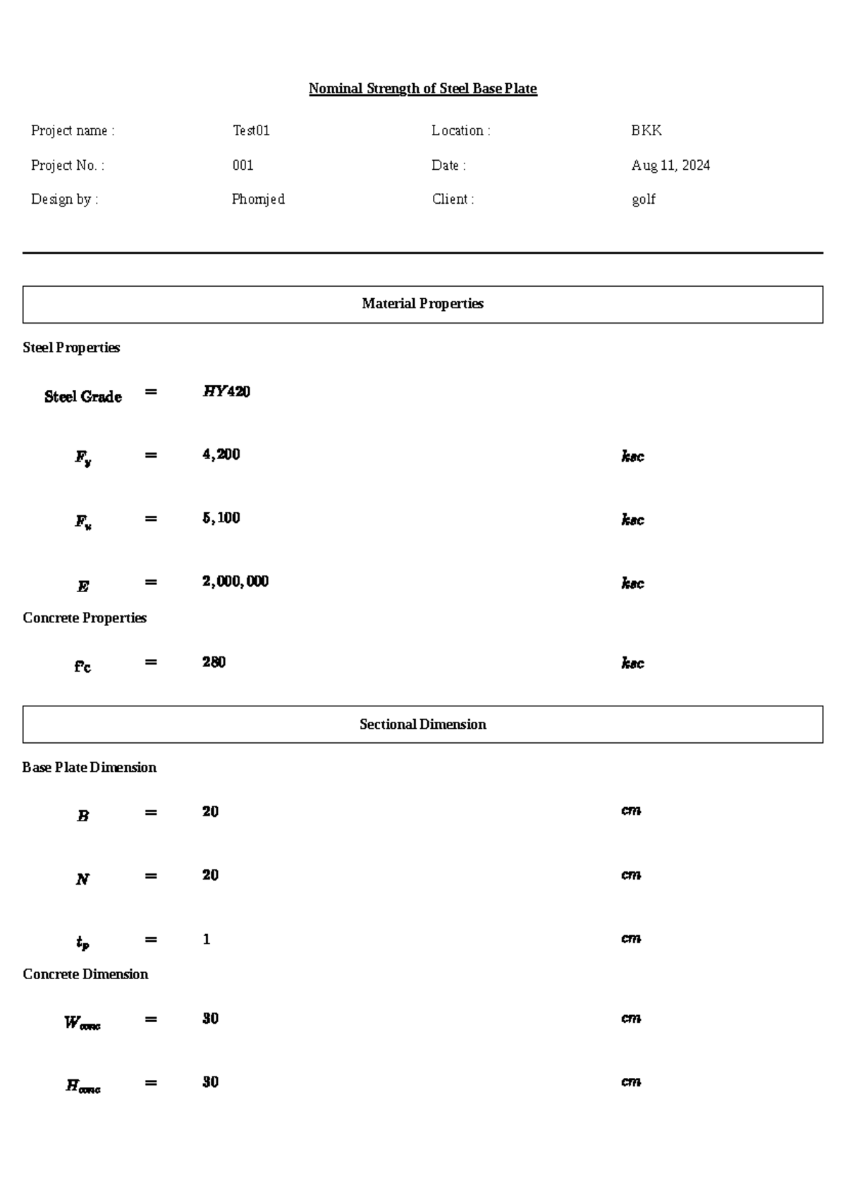 SSI-Steel-Design - BASE PLATE CALCULATIONS REPORT - Project name ...