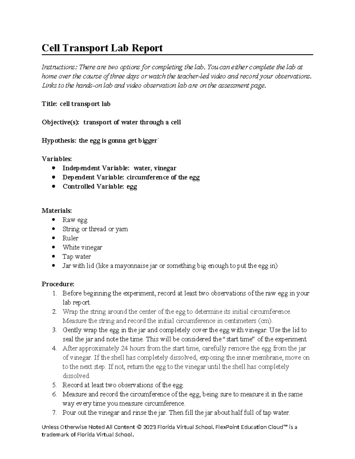 02 04 cell transport lab report - Cell Transport Lab Report ...
