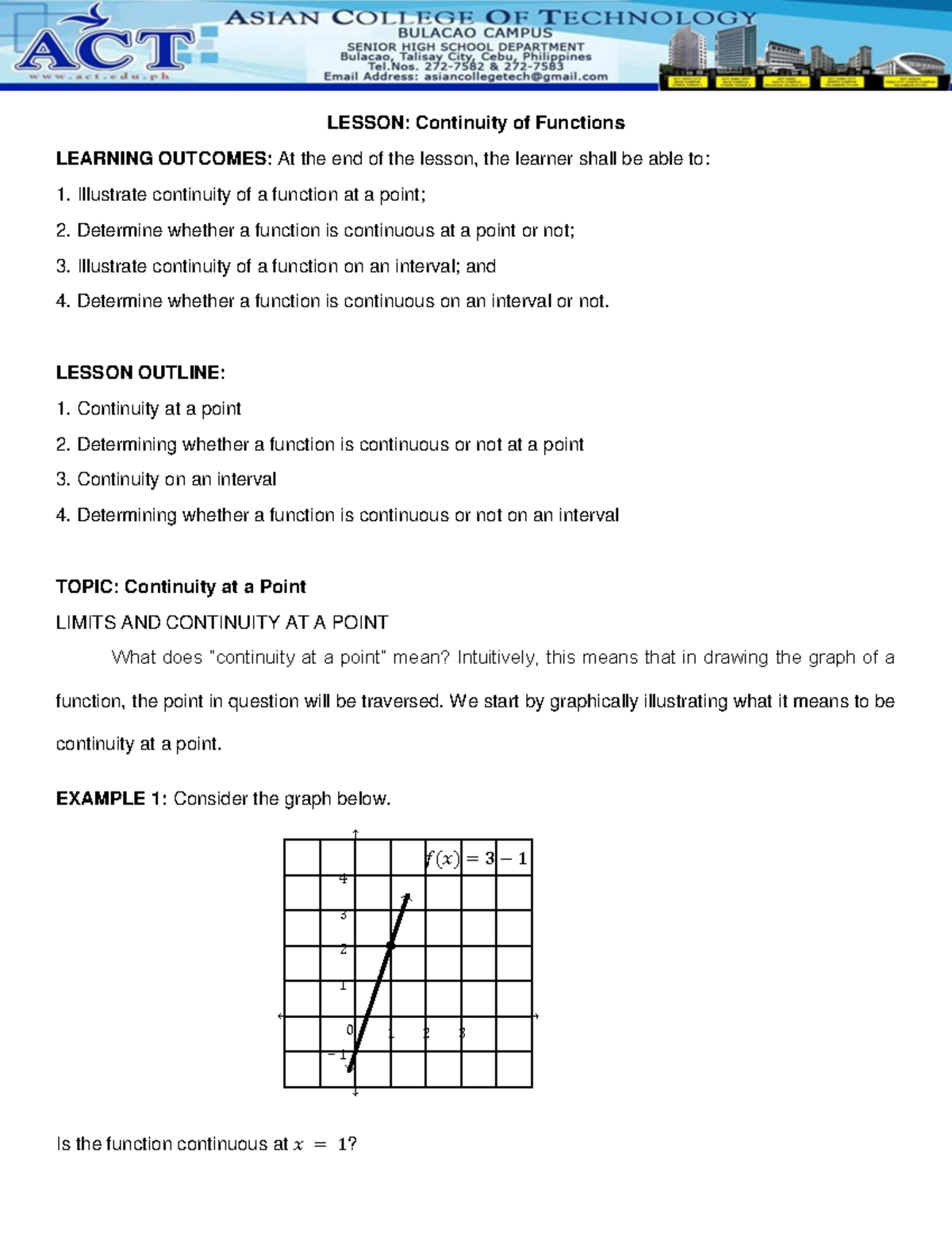 Ascynchronous- Learning- Materials - 1 2 3 − 1 1 2 3 4 0 LESSON ...