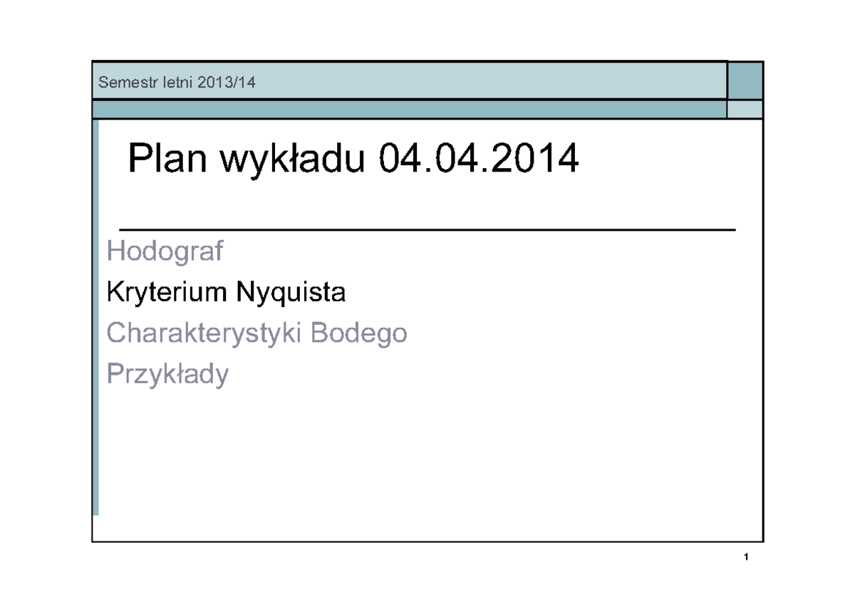 05 - sprawozdanie automatyka - Plan wykCadu 04. Hodograf Kryterium ...