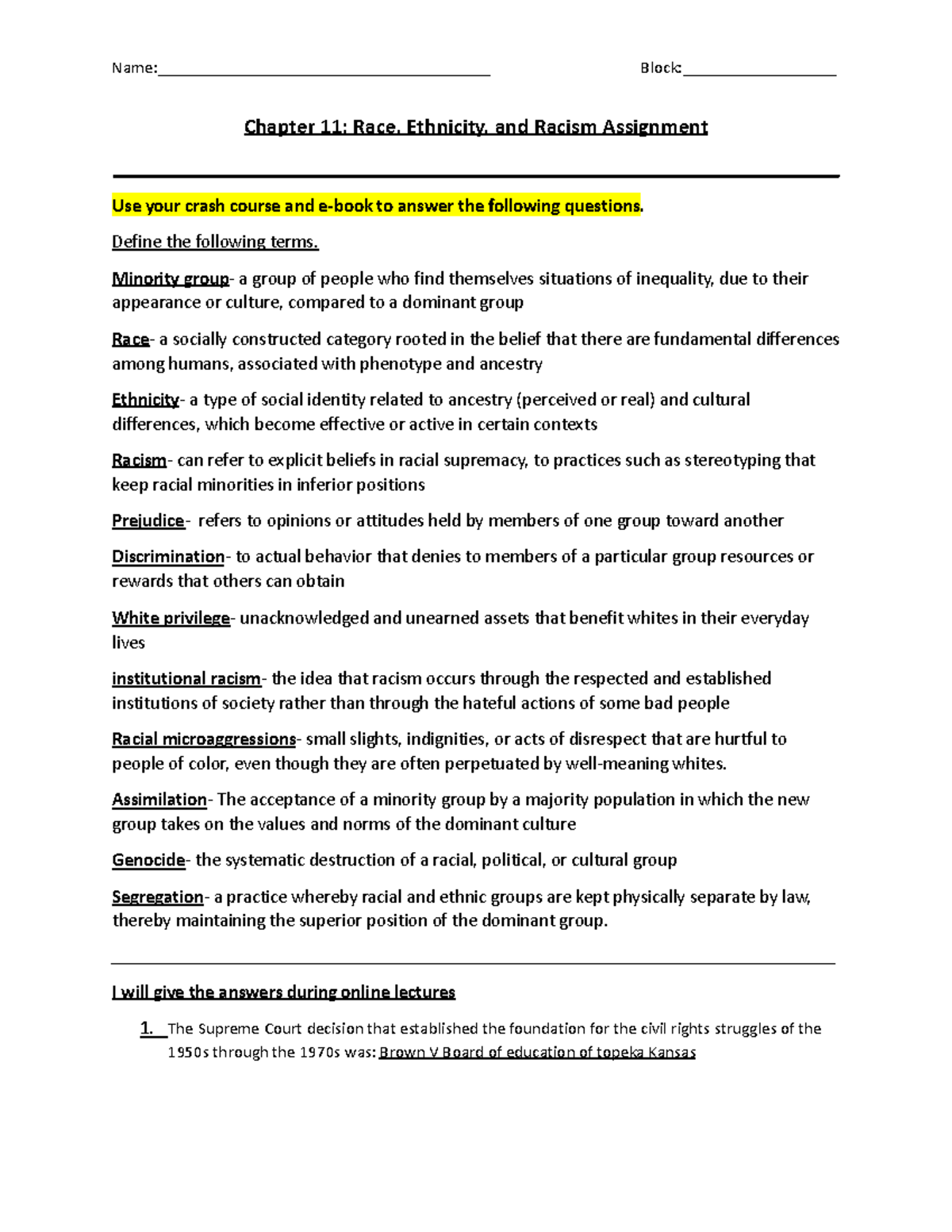 Chapter 11 Assignment Handout - Name ...