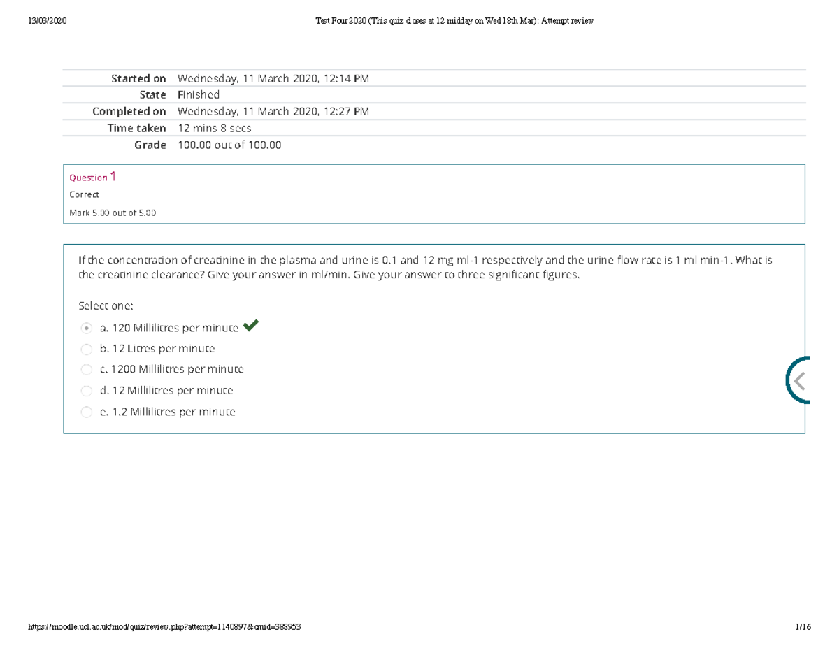 Test Four 2020 (This quiz closes at 12 midday on Wed 18th Mar)- Attempt ...