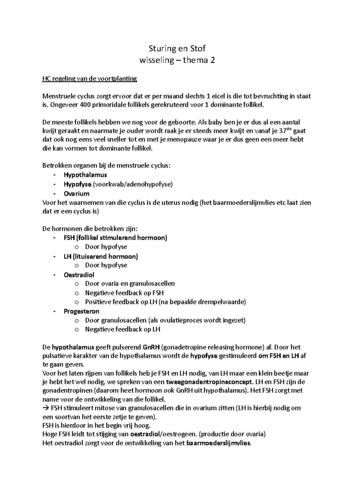 Sturing en Stofwisseling - thema 2 - Sturing en Stof wisseling – thema ...