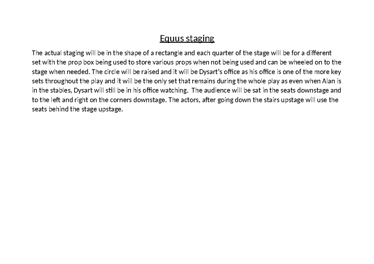 Equus Set Design - Equus staging The actual staging will be in the ...