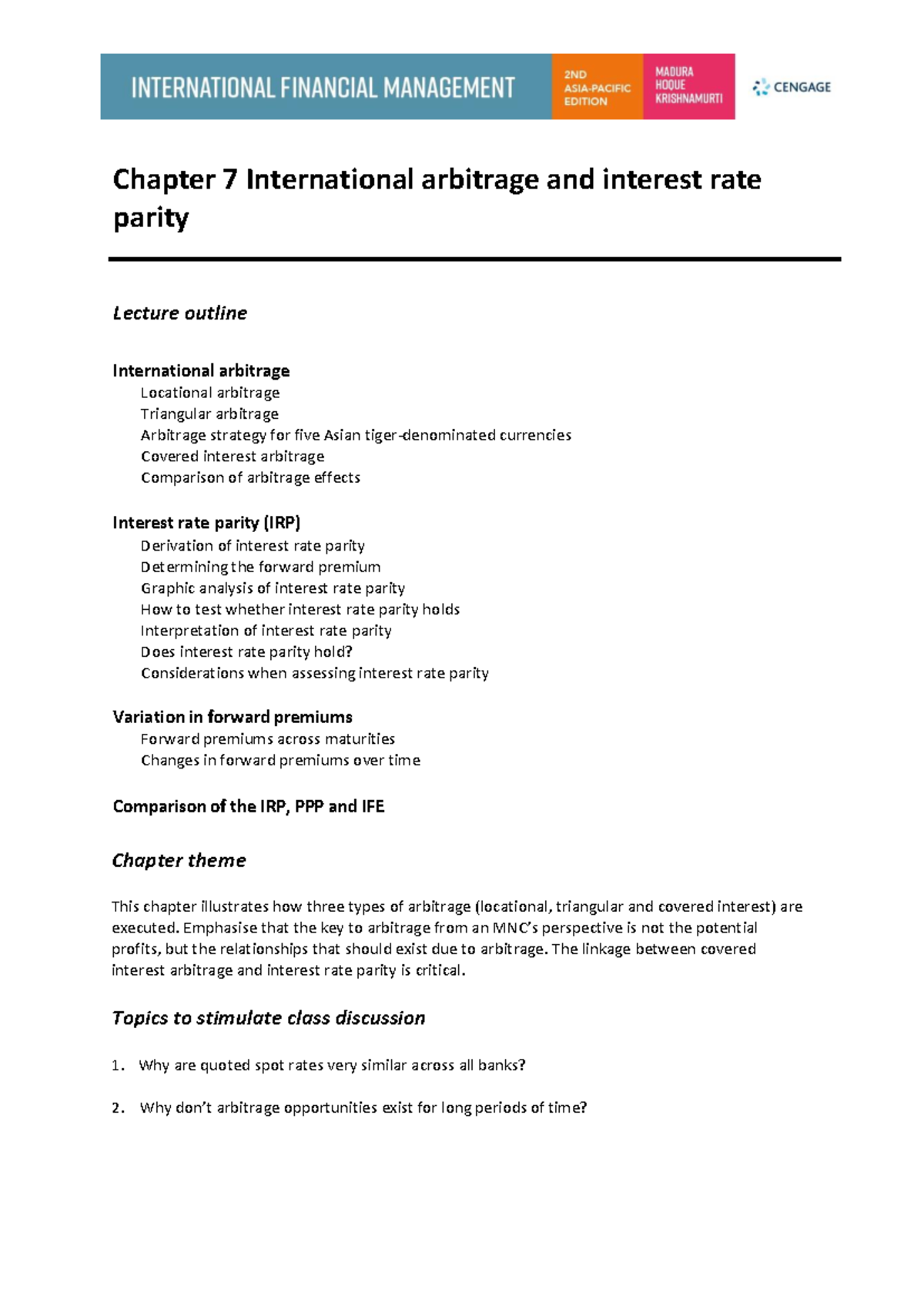 Chapter 7 Solutions - Chapter 7 International arbitrage and interest ...