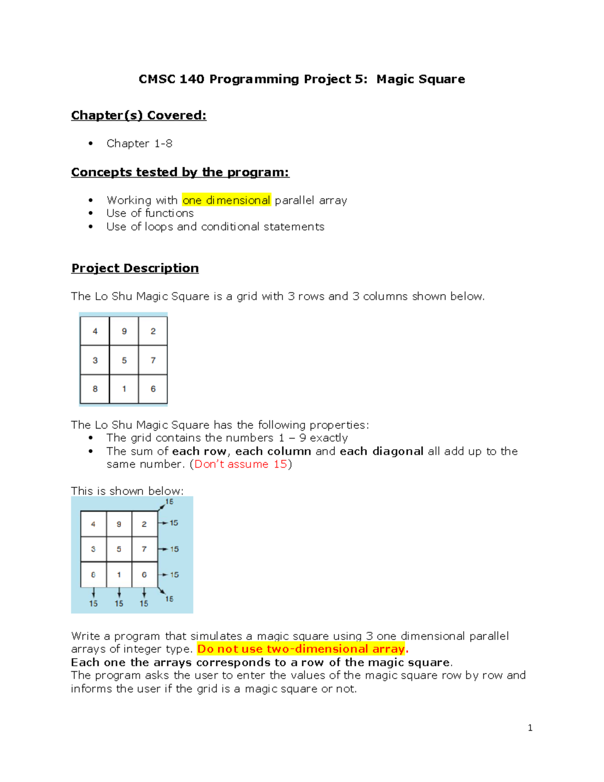 CMSC140 Common Project 5 2022 - CMSC 140 Programming Project 5: Magic Square Chapter(s) Covered ...
