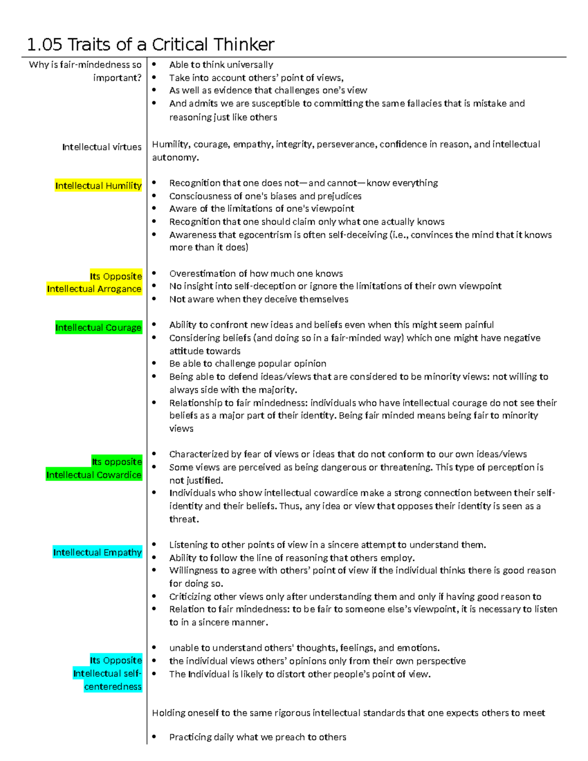 Lesson 1 - notes - 1 Traits of a Critical Thinker Why is fair ...