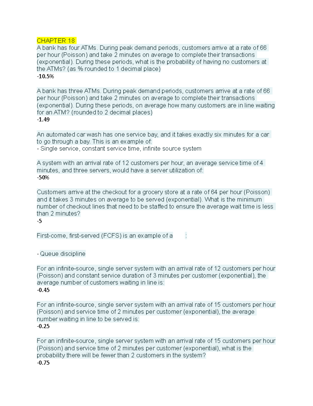 Final-COMM-225 - comm 225 - CHAPTER 18 A bank has four ATMs. During ...