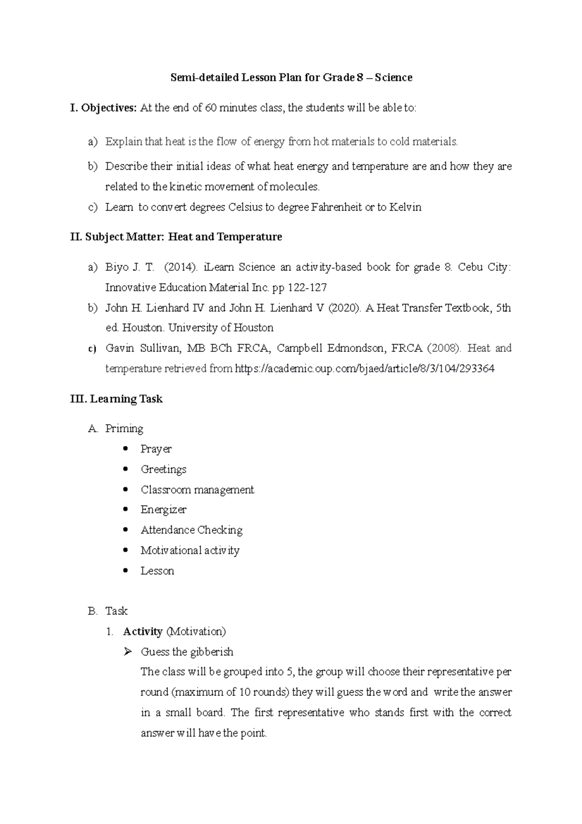 Semi detailed Lesson Plan In Educ 90 Semi detailed Lesson Plan For