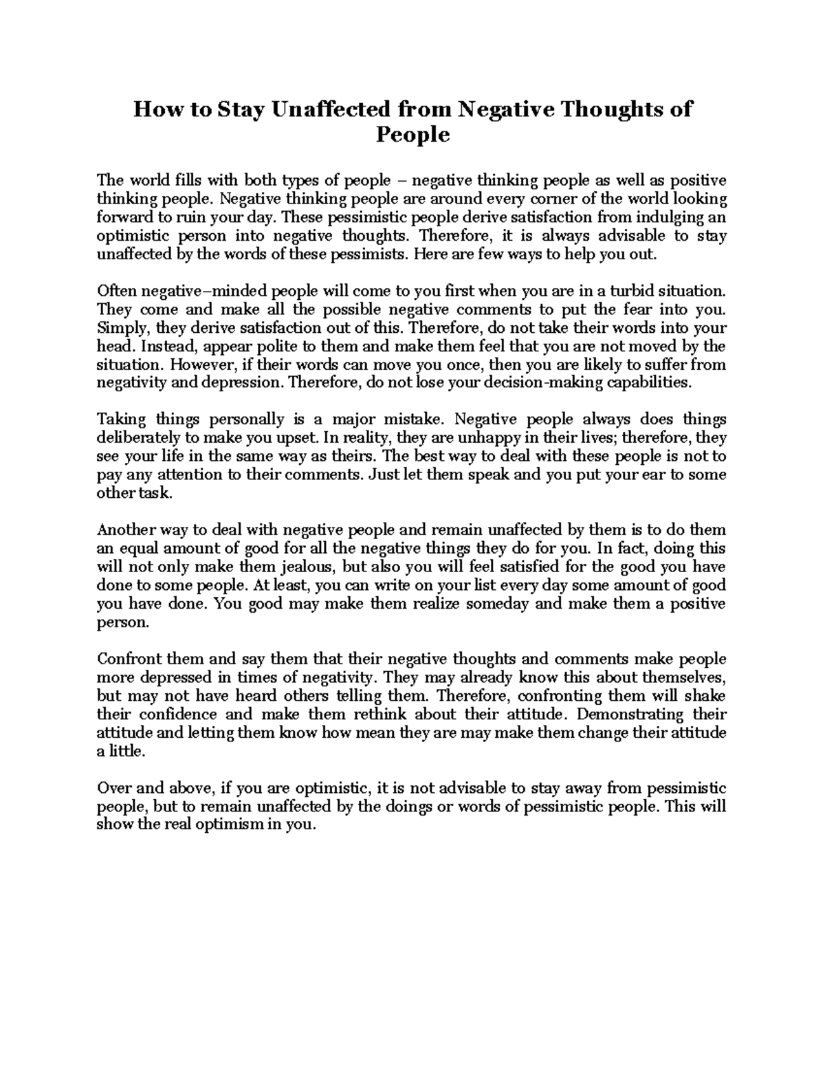 How to Stay Unaffected from Negative Thoughts of People - How to Stay ...