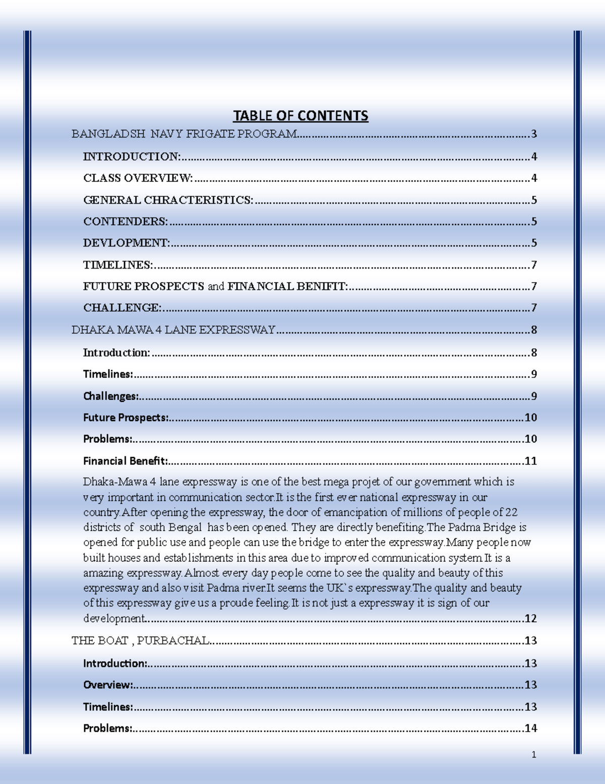 Top five mega projects of Bangladesh - TABLE OF CONTENTS BANGLADSH NAVY ...