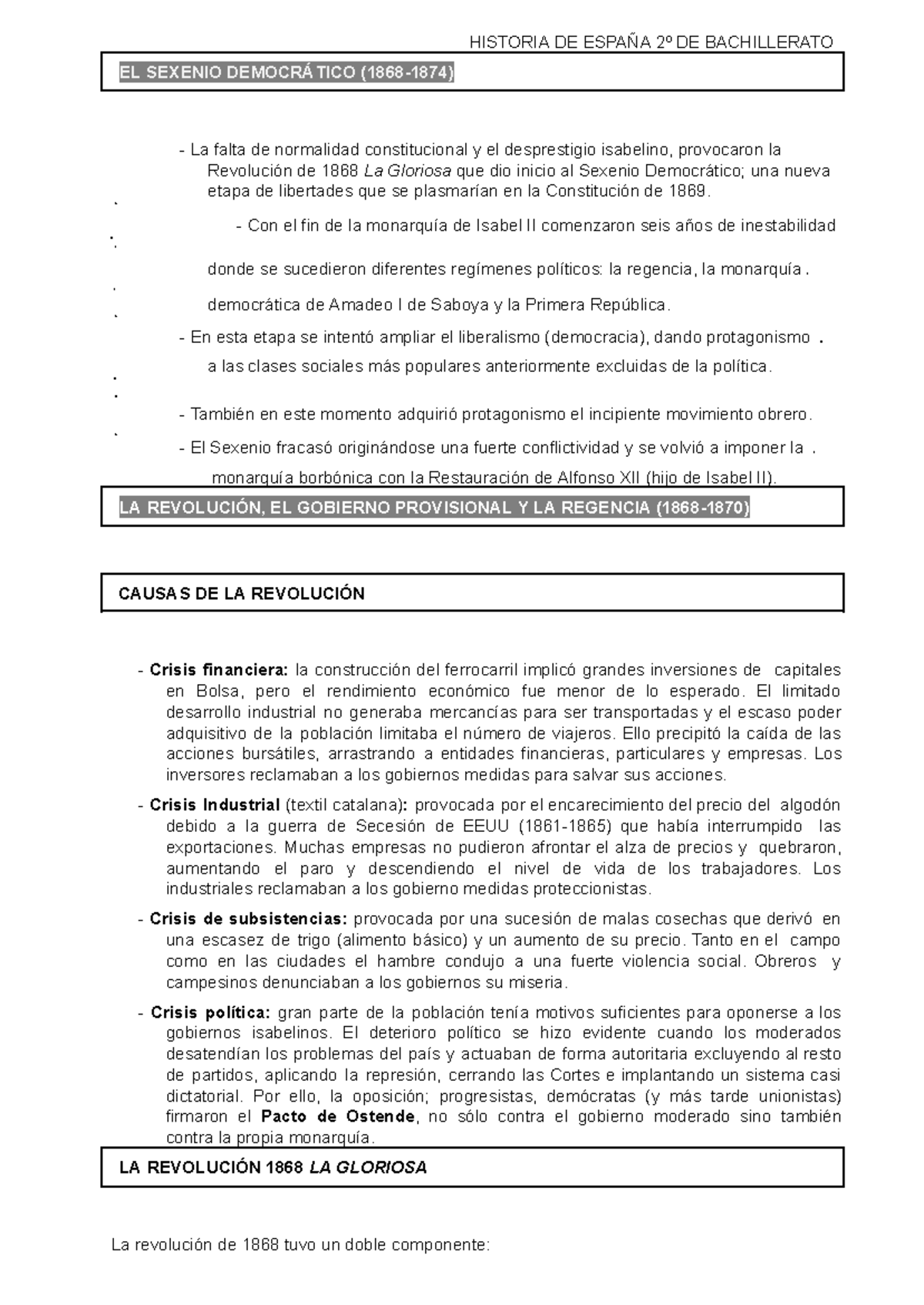 TEMA 3 Sexenio Democrático - HISTORIA DE ESPAÑA 2º DE BACHILLERATO EL SEXENIO DEMOCRÁTICO - Studocu