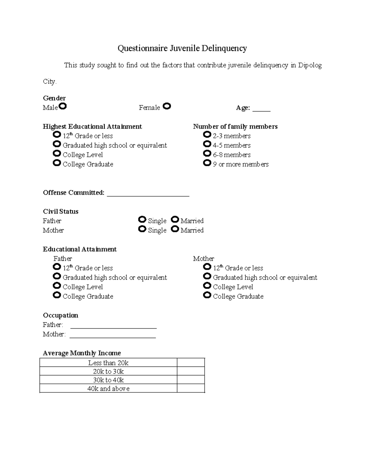 Questionnaire-Juvenile-Delinquency - Questionnaire Juvenile Delinquency ...