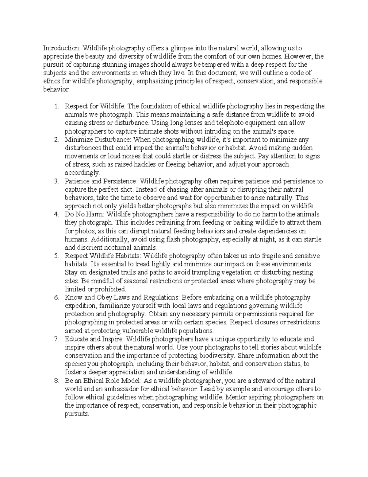 A Guide to Wildlife Photography. Ethical Principles and Best Practices ...