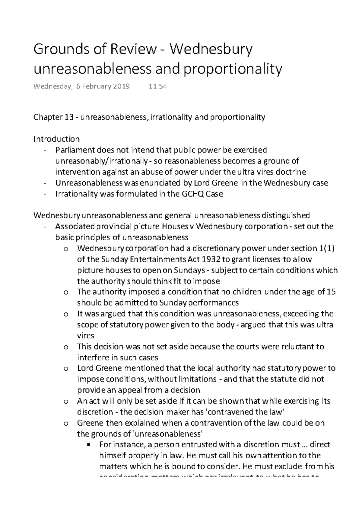 Admin law lecture 15 Grounds of Review - Wednesbury unreasonableness ...