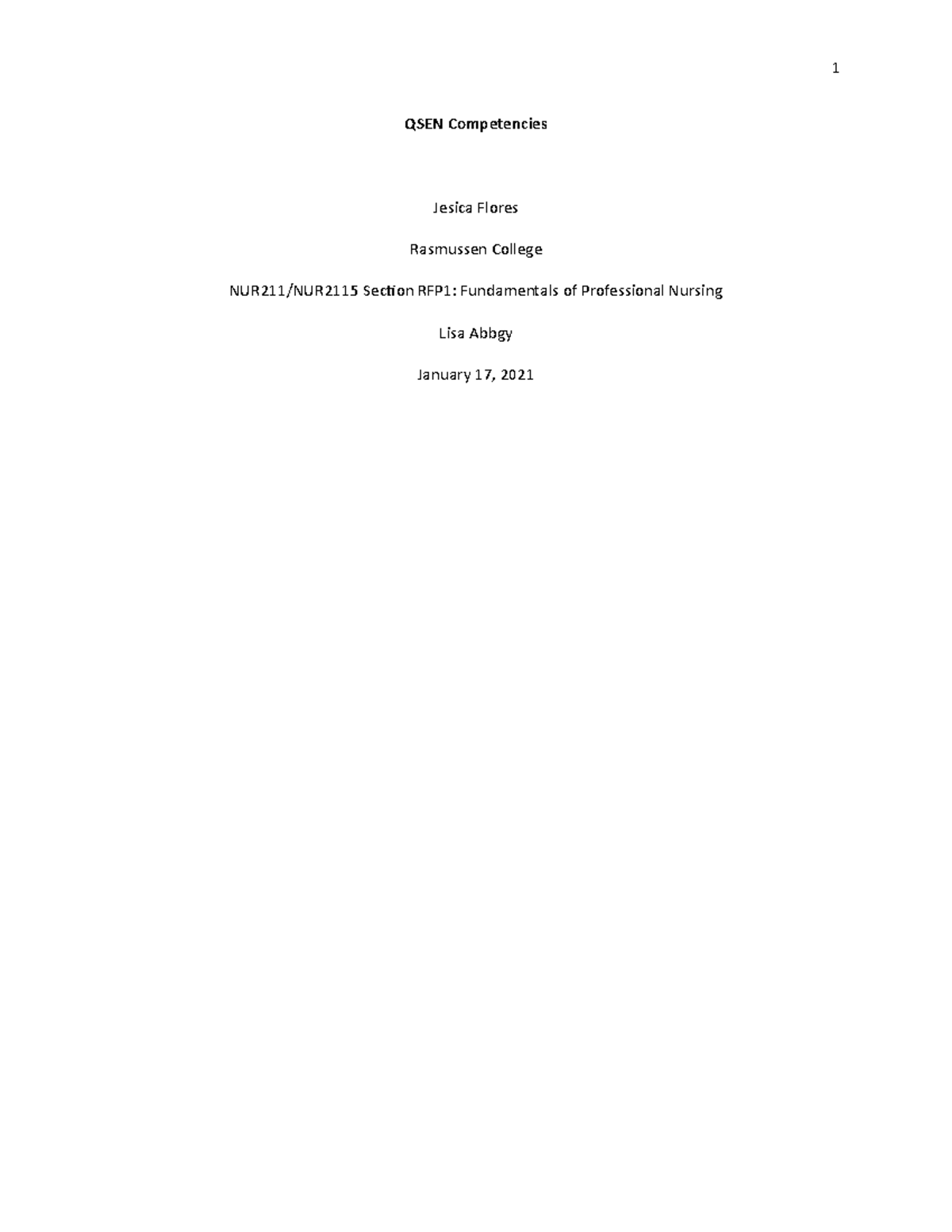 Module 2 Written Assignment - 1 QSEN Competencies Jesica Flores ...