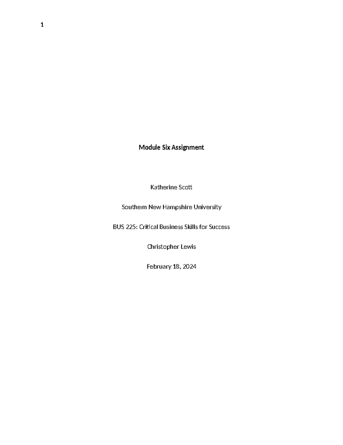 BUS225 Module Six Assignment - 1 Module Six Assignment Katherine Scott ...
