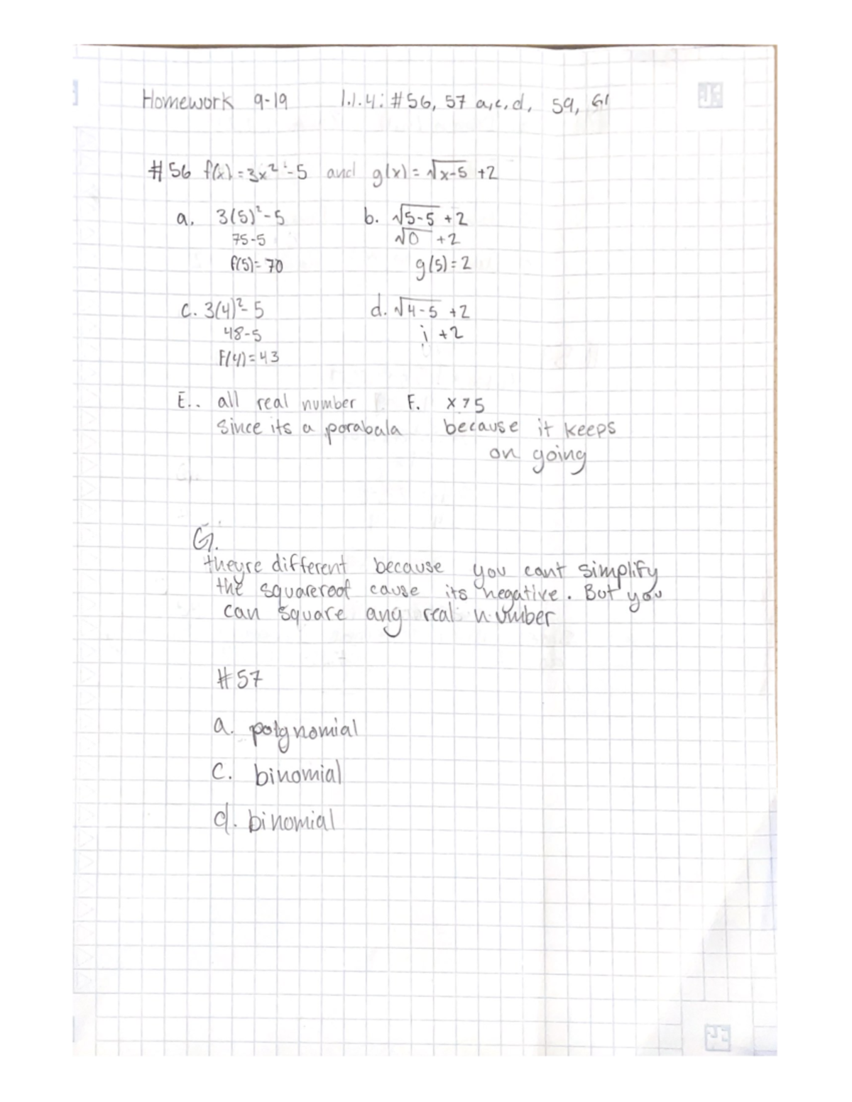Homework 9-19 - Algebra, Honoes Intergrated 3 - Studocu